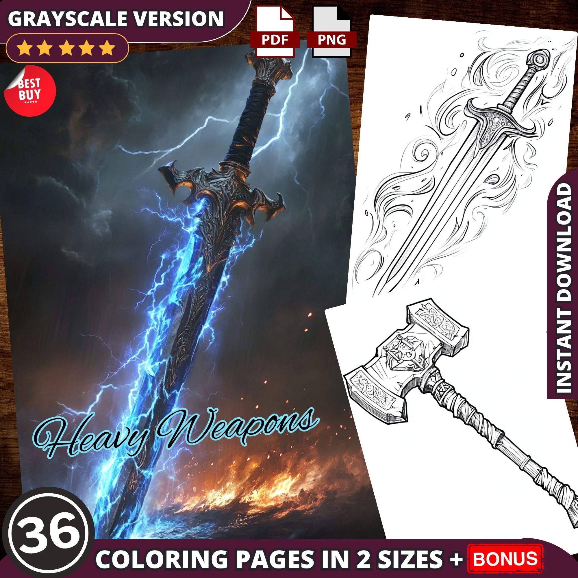 Fantasy Heavy Weapons Coloring Pages – NewGen DIY